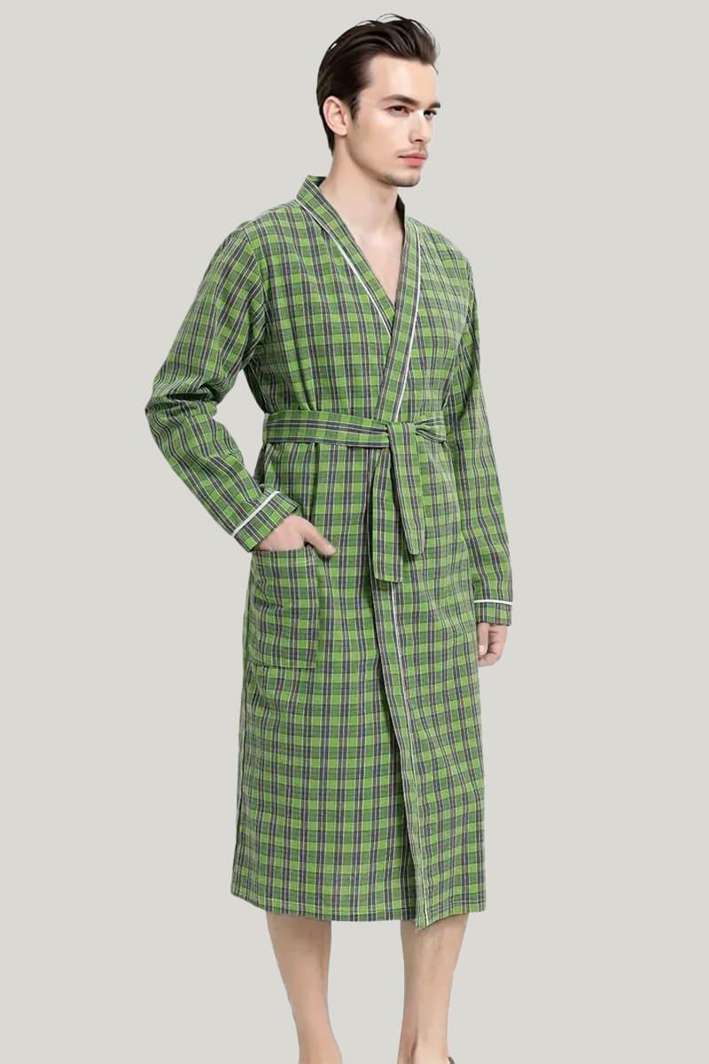 Comfortable And Breathable Men'S Checkered Robe, Slim Sleepwear With T ...