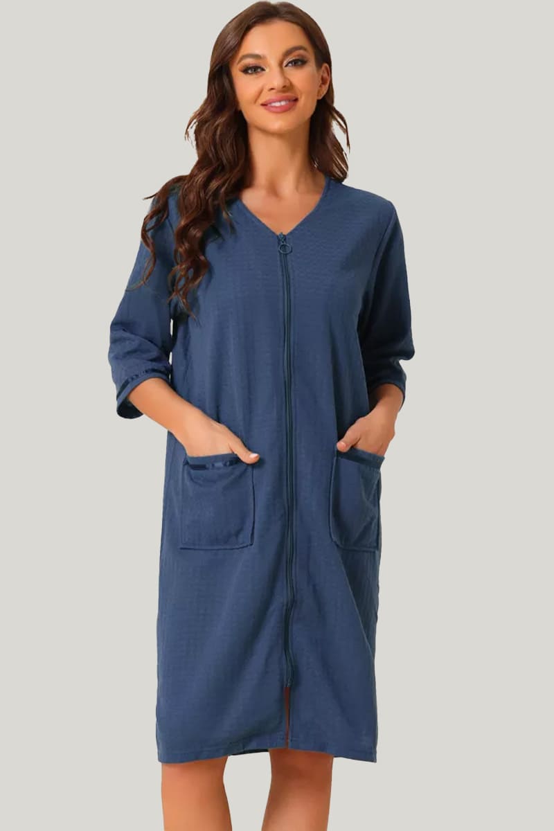 Loose And Comfortable Women'S Home Nightgown With Zipper Pocket Nightg ...