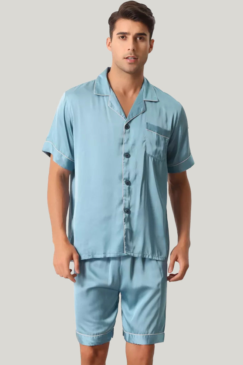 Men'S Short-Sleeved Shorts Satin Pajama Set, Classic Men'S Sleepwear S ...